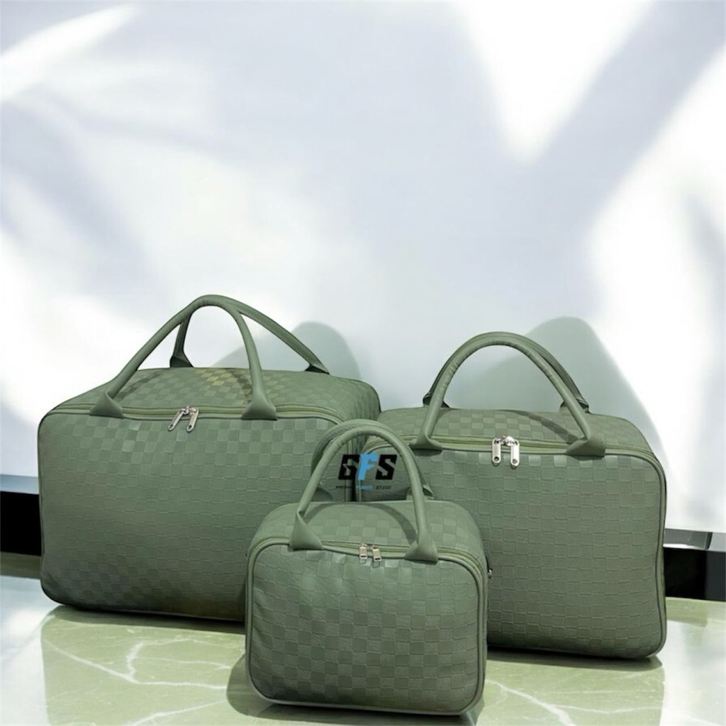 Jual Travel Bag Kulit Waterproof Motif Kotak Polos Warna Hijau/Sage3 ...