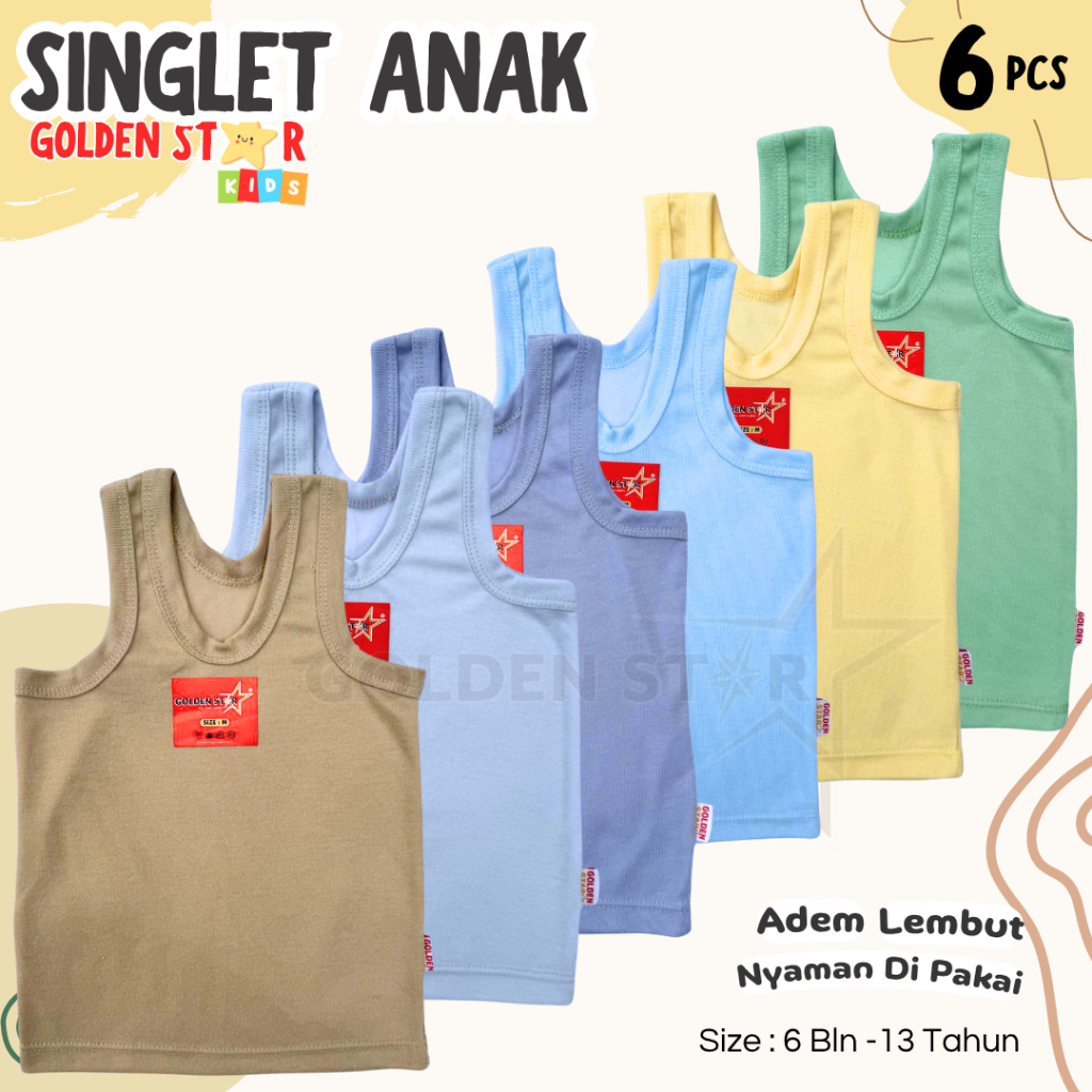 Jual Golden Star Singlet Anak 6 pcs singlet anak cowok / cewek mix ...
