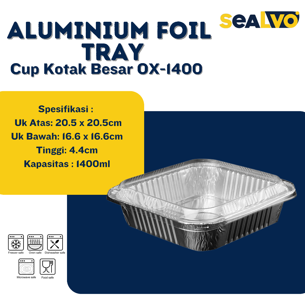 Jual Aluminium Foil Cup OX-1400 Kue Kotak Besar Loyang 1400ML TUTUP TERMURAH | Shopee Indonesia