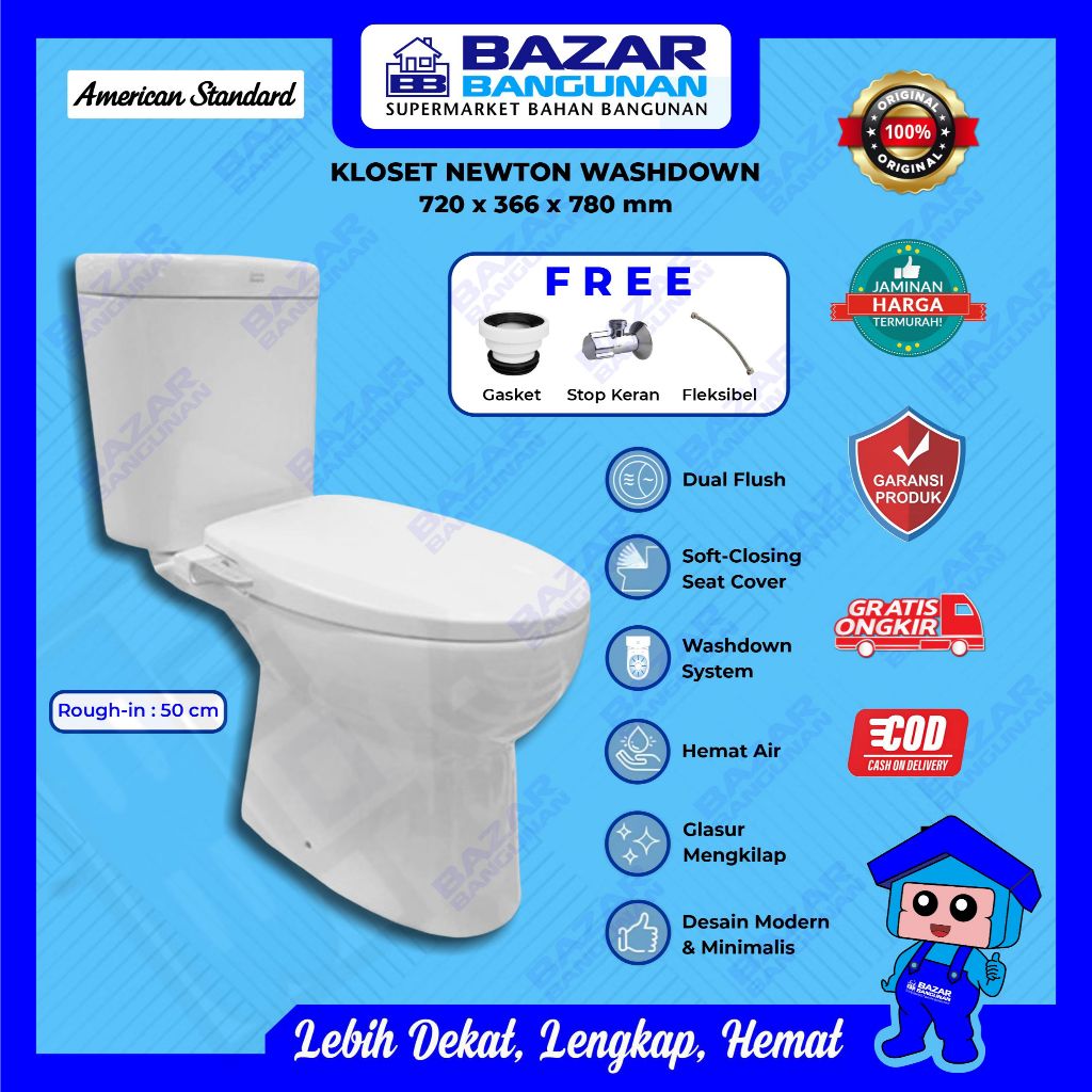 Jual American Standard - Closet Kloset Toilet Duduk Newton Slim Smart ...