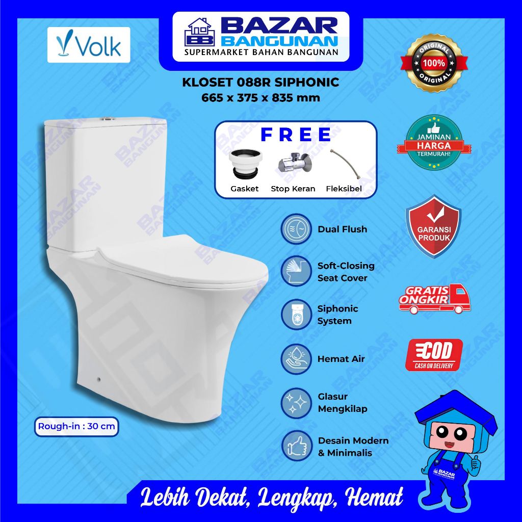 Jual Volk - Closet Kloset Toilet Duduk Erica 088R Two Piece Dual Flush Soft Close Rimless ...