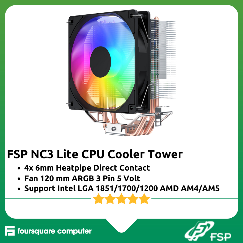 Jual FSP NC3 Lite Air CPU Cooler Tower 4 heatpipe ARGB Support Intel ...