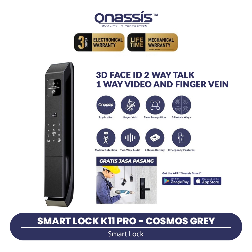 Jual Onassis Smart Lock K11 Pro 3D Face ID 2 Way Talk 1 Way Video and ...