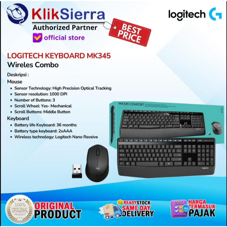 Jual Logitech MK345 Wireless Combo Keyboard & Mouse Original Dengan ...
