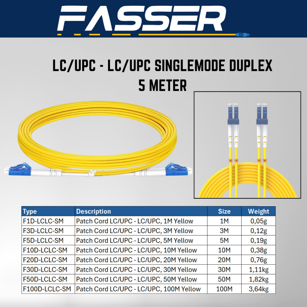 Jual Fasser Patch Cord Fiber Optic LC/UPC-LC/UPC Singlemode Duplex 5 ...