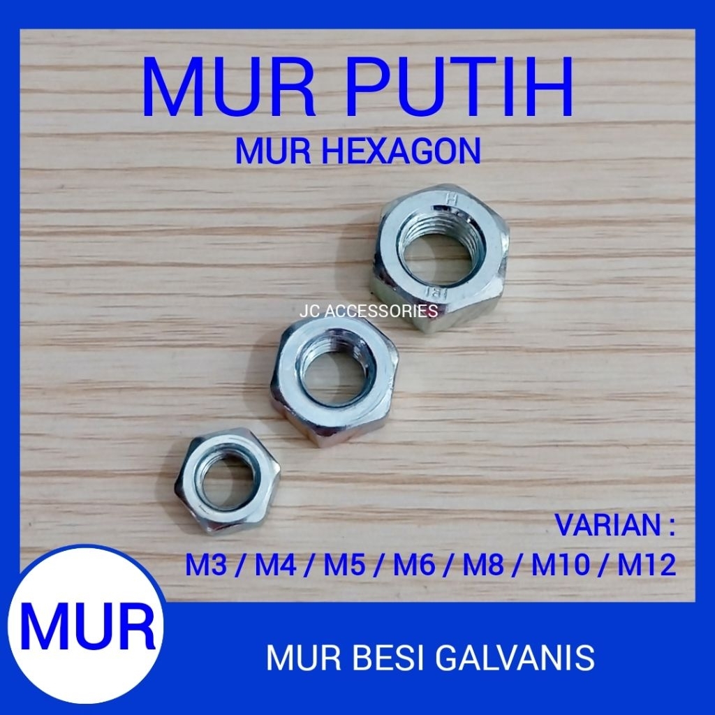Jual [ 1 PACK = 50 PCS ] MUR PUTIH M3 M4 M5 HEX BAUT KUNCI 6 7 8 HEXAGON BESI GALVANIS | Shopee ...