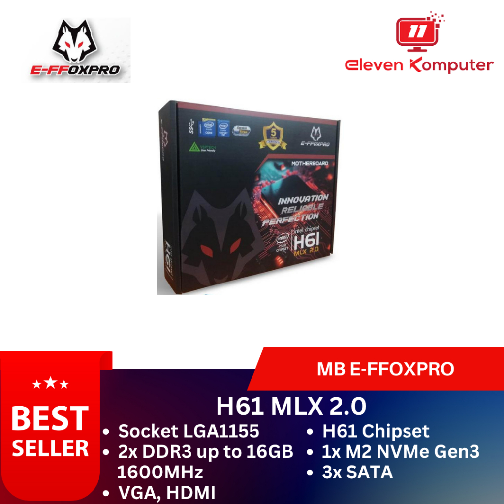 Jual Motherboard E-FFOXPRO H61 MLX 2.0 (LGA1155, DDR3) EFFOXPRO ...