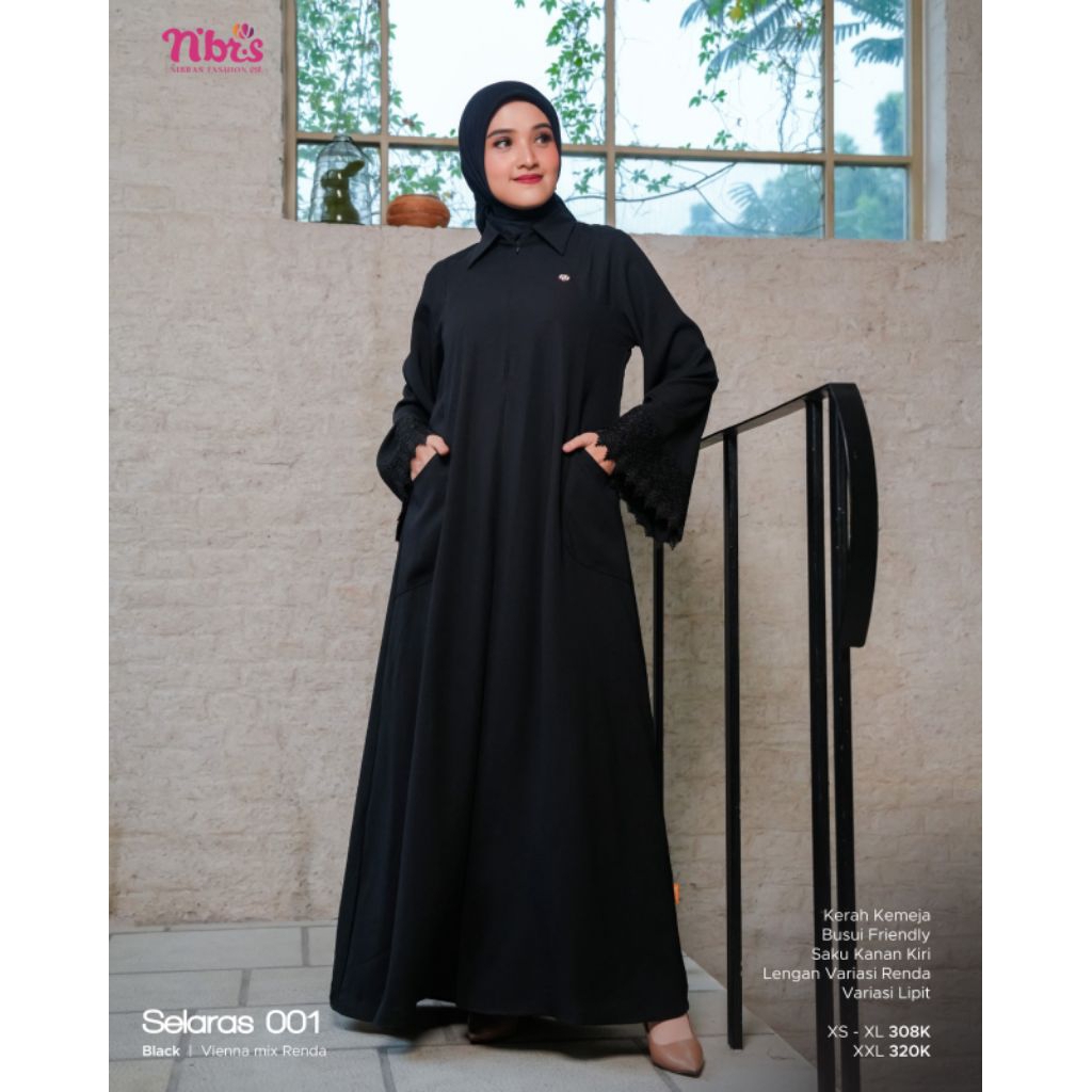 Jual Nibras Gamis Hitam Polos Premium Elegant Selaras 001 | Gamis Hitam ...