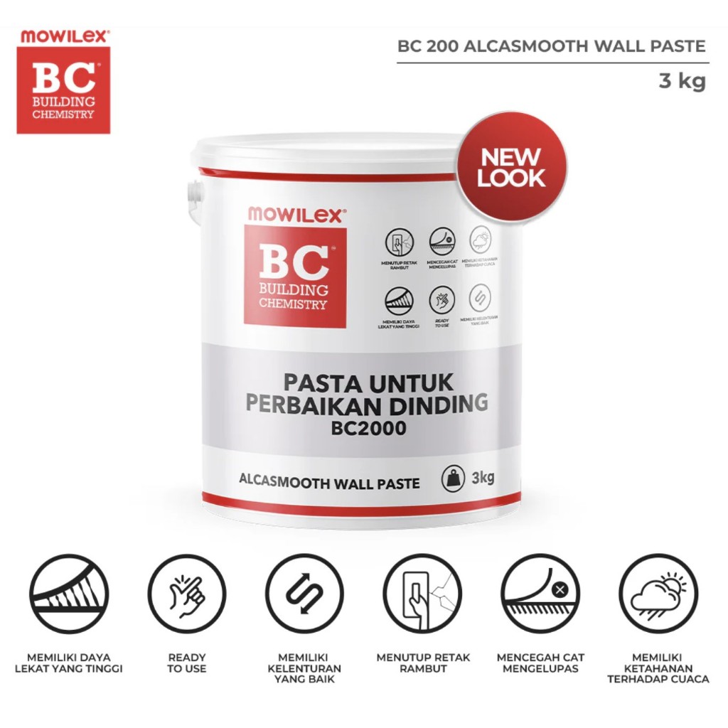 Jual MOWILEX BC 2000 ALCASMOOTH WALL PASTE Plamir Dempul Tembok 3 KG | Shopee Indonesia