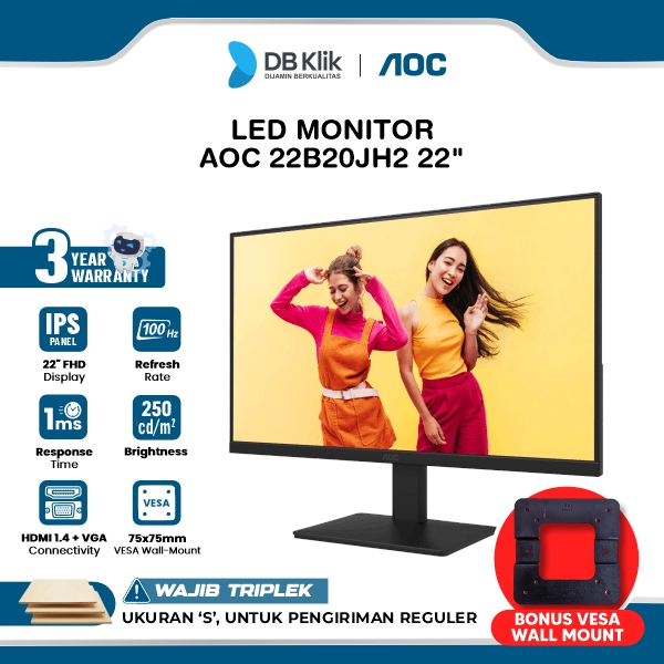 Jual AOC LED Monitor 22B20JH2 22" IPS FHD 100Hz 1ms Adaptive Sync HDMI ...