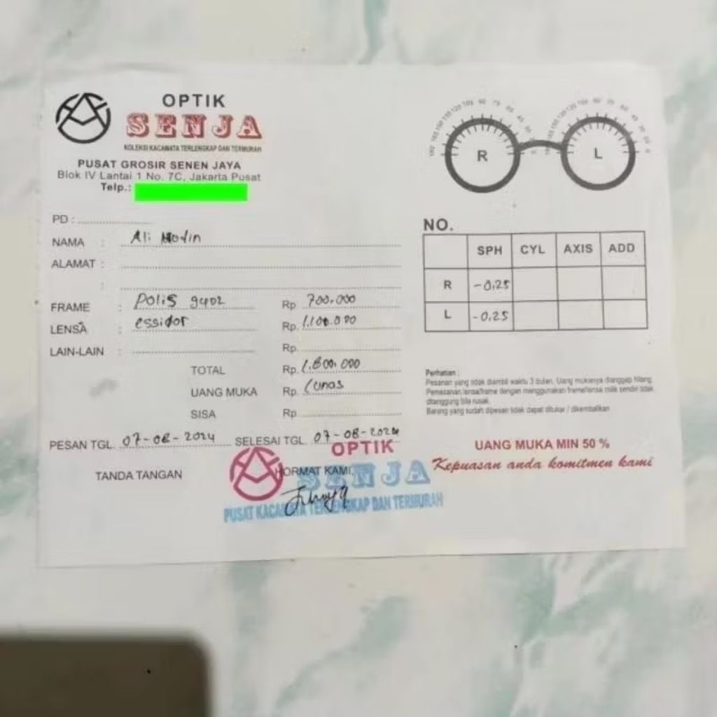 Jual Kacamata Resep Bon Nota+Kwitansi optik kacamata | Shopee Indonesia