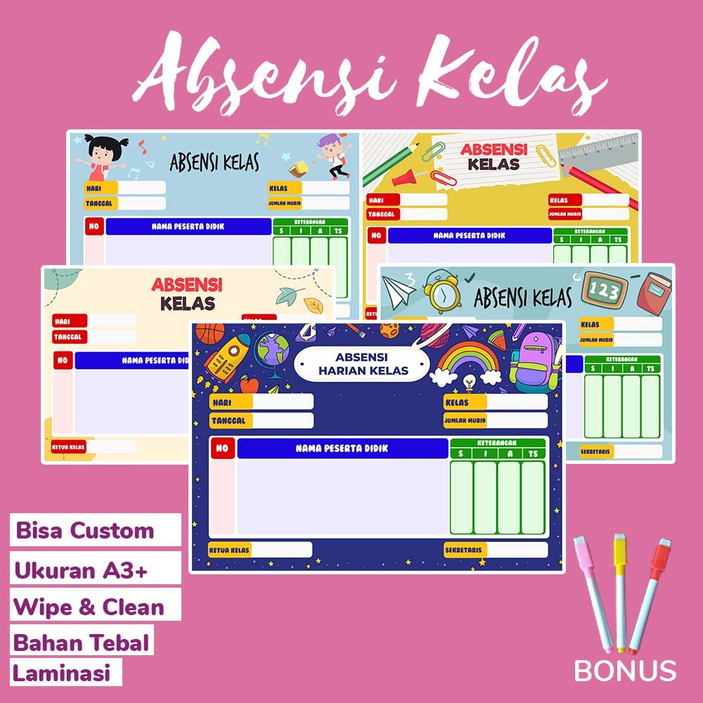 Jual Poster Absensi Kelas Dekorasi Kelas PAUD TK SD SMP SMK Wipe & Clean | Shopee Indonesia