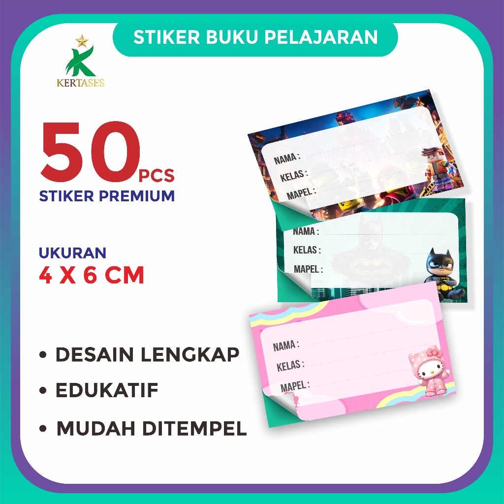 Jual KERTASES - 50 Pcs Stiker Buku Pelajaran Sekolah Label Buku per ...