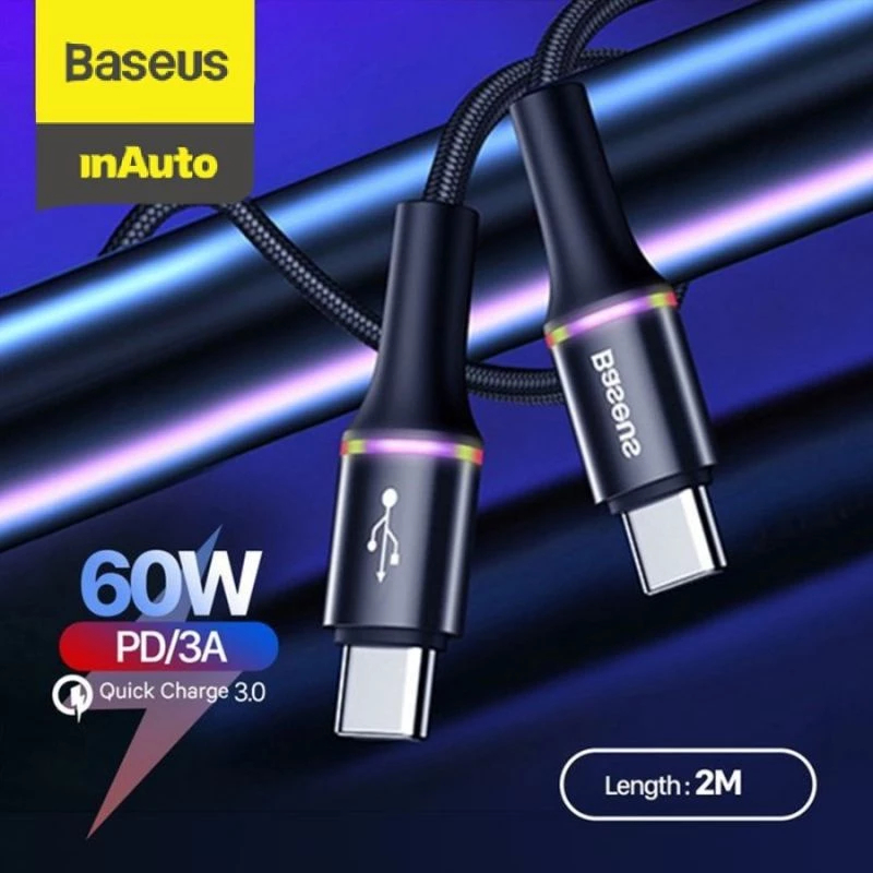 Jual Baseus Kabel type c To Type-C 1 m 2 mtr meter quick fast Halo Data ...