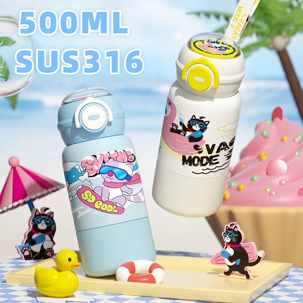 Jual Tumbler Anak 500ml 3 in 1 Botol Minum Lucu Untuk Bayi & Balita SUS316 Stainless Steel Food ...