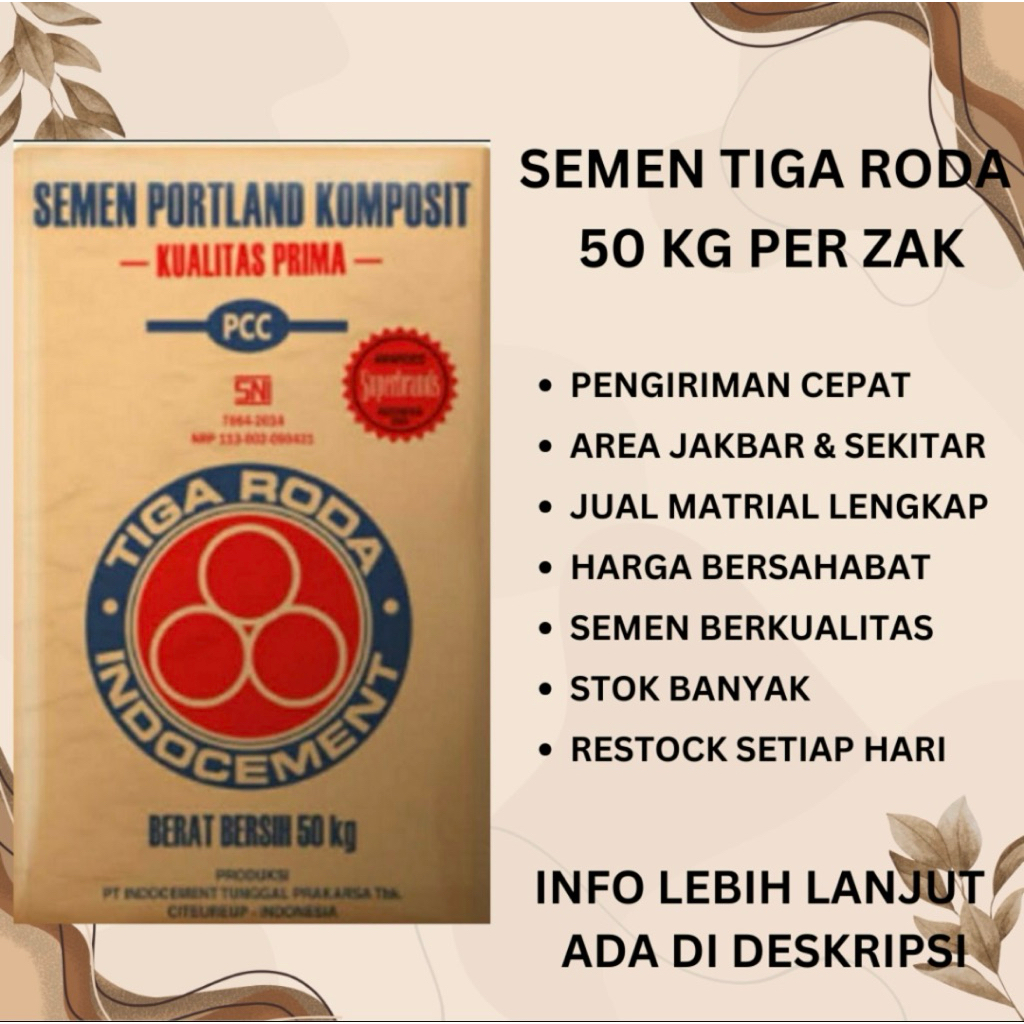 Jual Semen Tiga Roda 40 kg / 50 kg per 1 zak Instant Gojek Grab | Shopee Indonesia