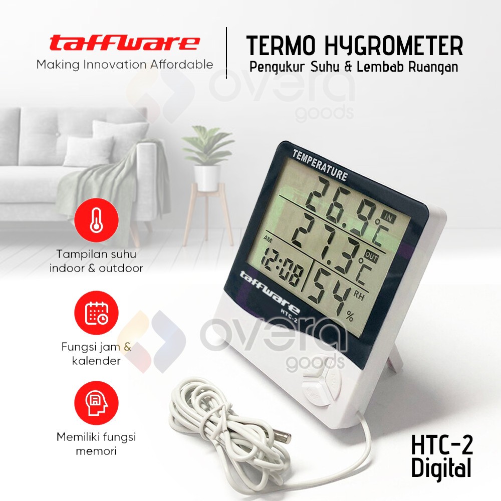 Jual Thermometer Hygrometer Digital HTC-2 ( Suhu + Jam + Alarm ...