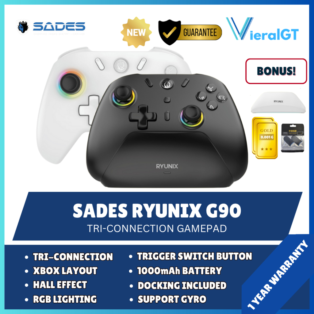 Jual Sades Ryunix G90 / G-90 Gamepad Gaming Hall Effect Trigger Joystick With Docking Charge ...