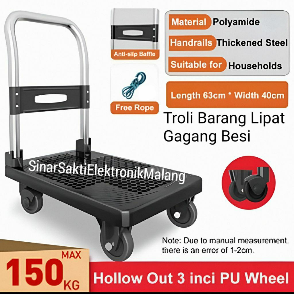 Jual Troli Barang 150 Kg Lipat Gagang Besi 150Kg Troli Beroda Roda 4 ...