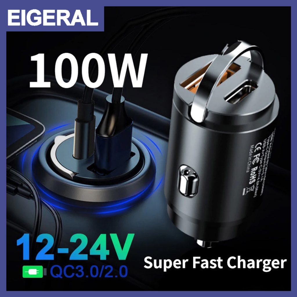 Jual Car Charger Mobil 100W Quick Charger USB Type-C Dual Port 12-24V ...