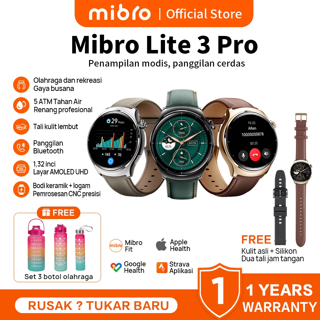 Jual Mibro Lite3 Pro Green |Smartwatch Waterproof 1.32 AMOLED| UHD Screen |Bluetooth Call jam ...