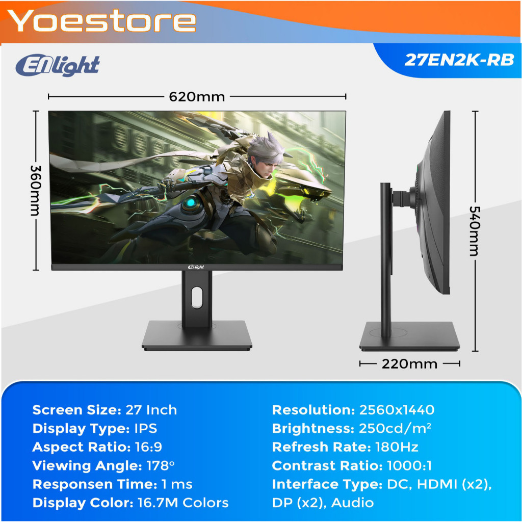 Jual Monitor LED ENLIGHT 27EN2K-RB 27" IPS 2K QHD RGB Gaming Monitor ...