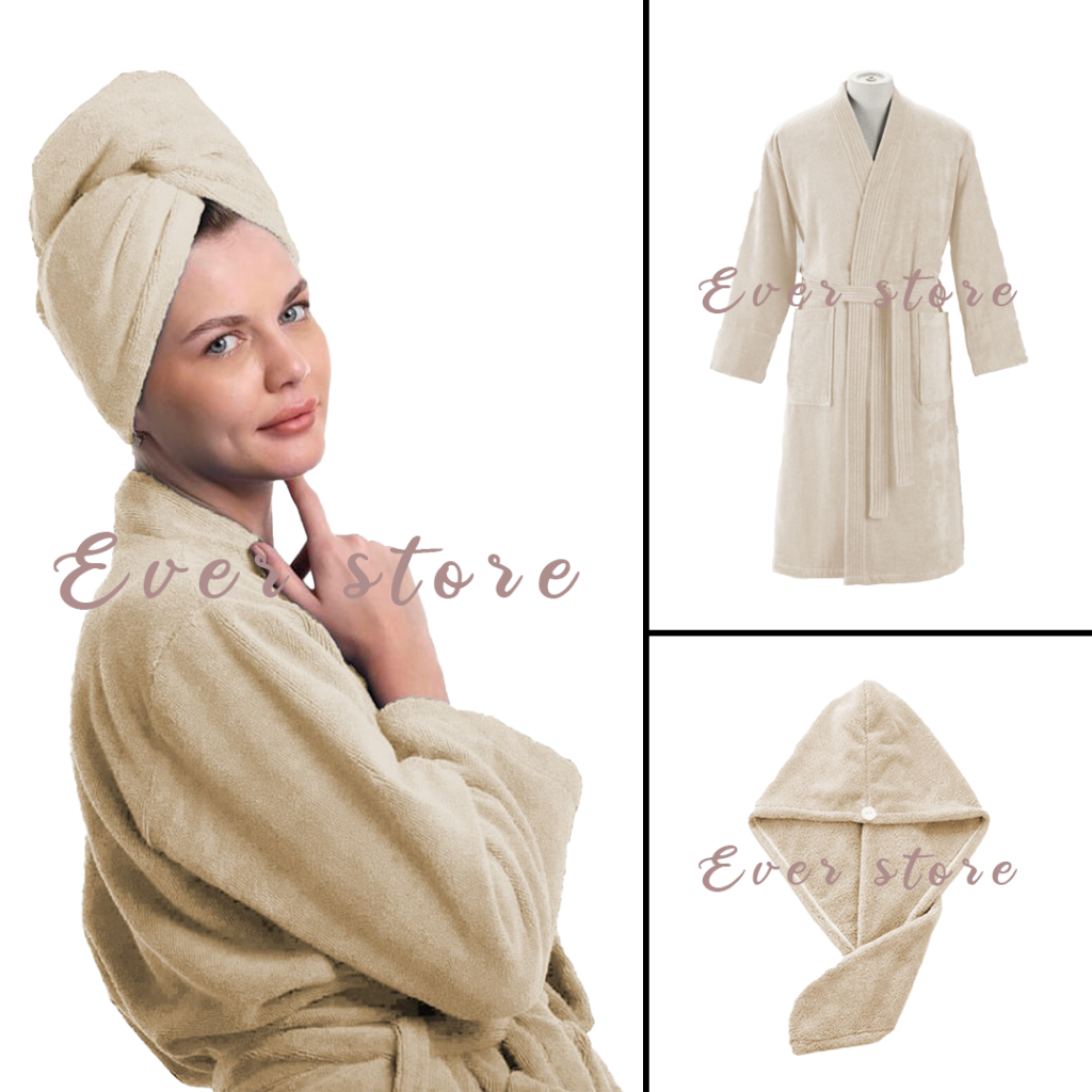Jual Ever Satu Set Handuk Kimono dan Handuk Rambut Pria Wanita Dewasa ...