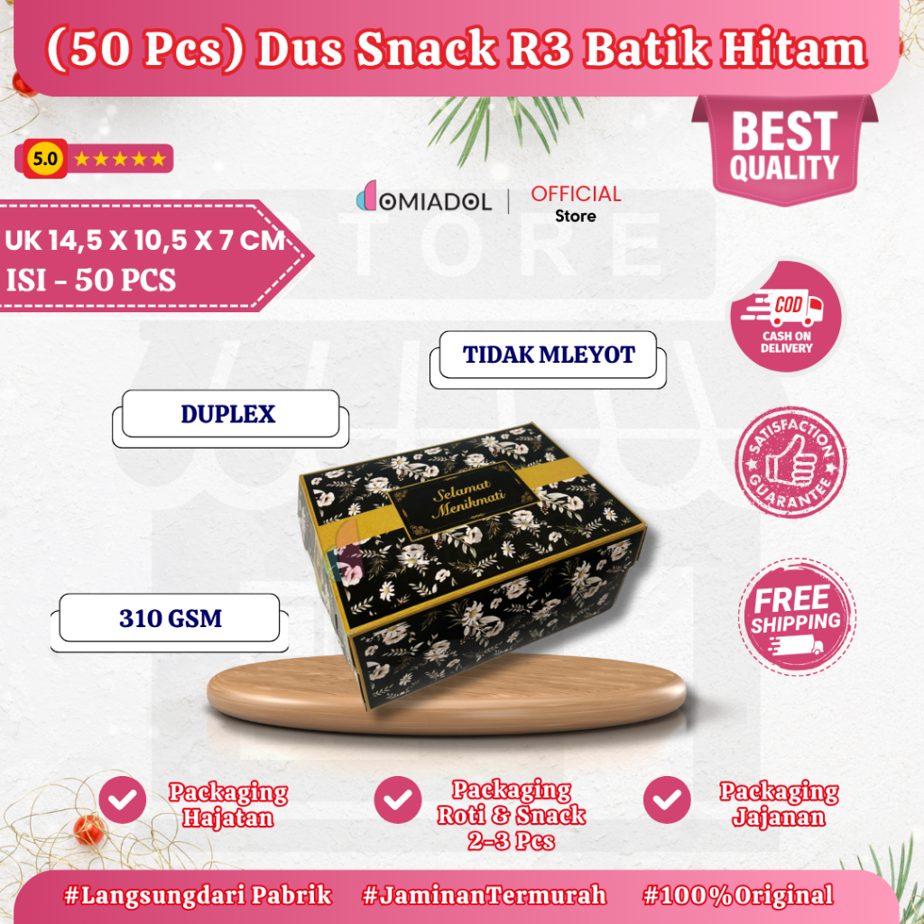 Jual (50 Pcs) Box Dus Kue R3 Motif Batik Hitam Premium - Ukuran 14,5x10 ...