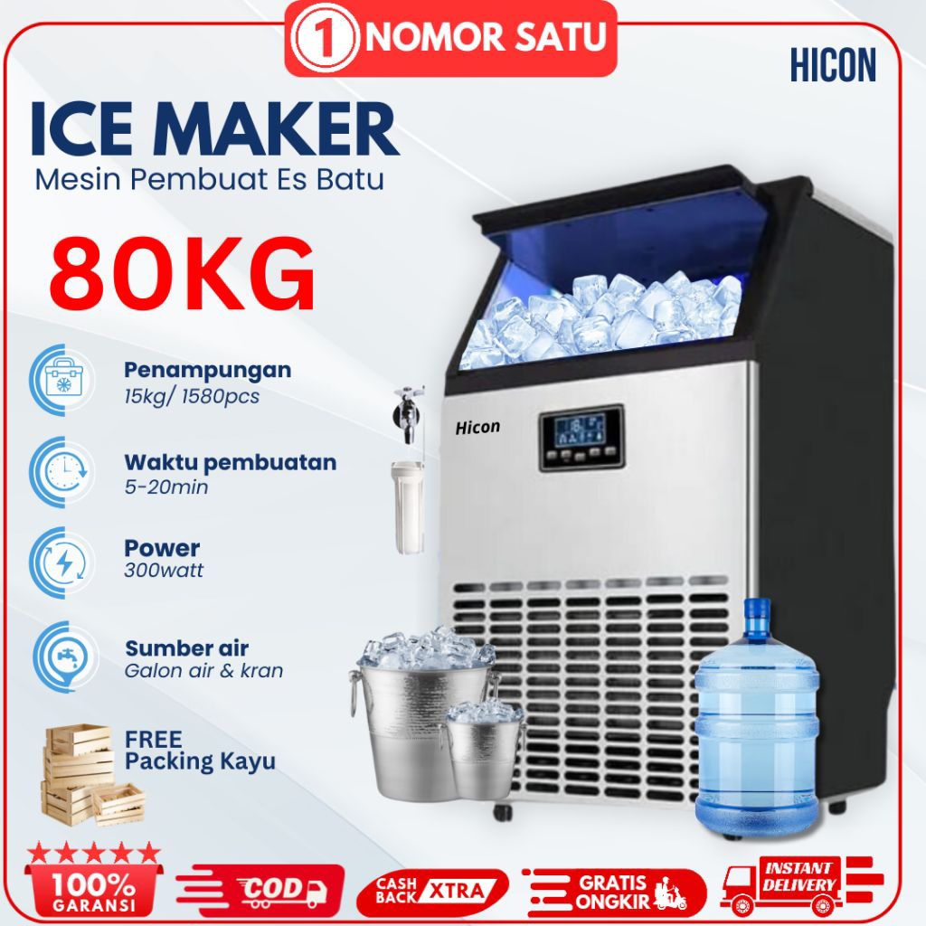 Jual Hicon HZB-80 Mesin Pembuatan Es Batu 80Kg/Hari Kapasitas Besar Ice Maker | Shopee Indonesia