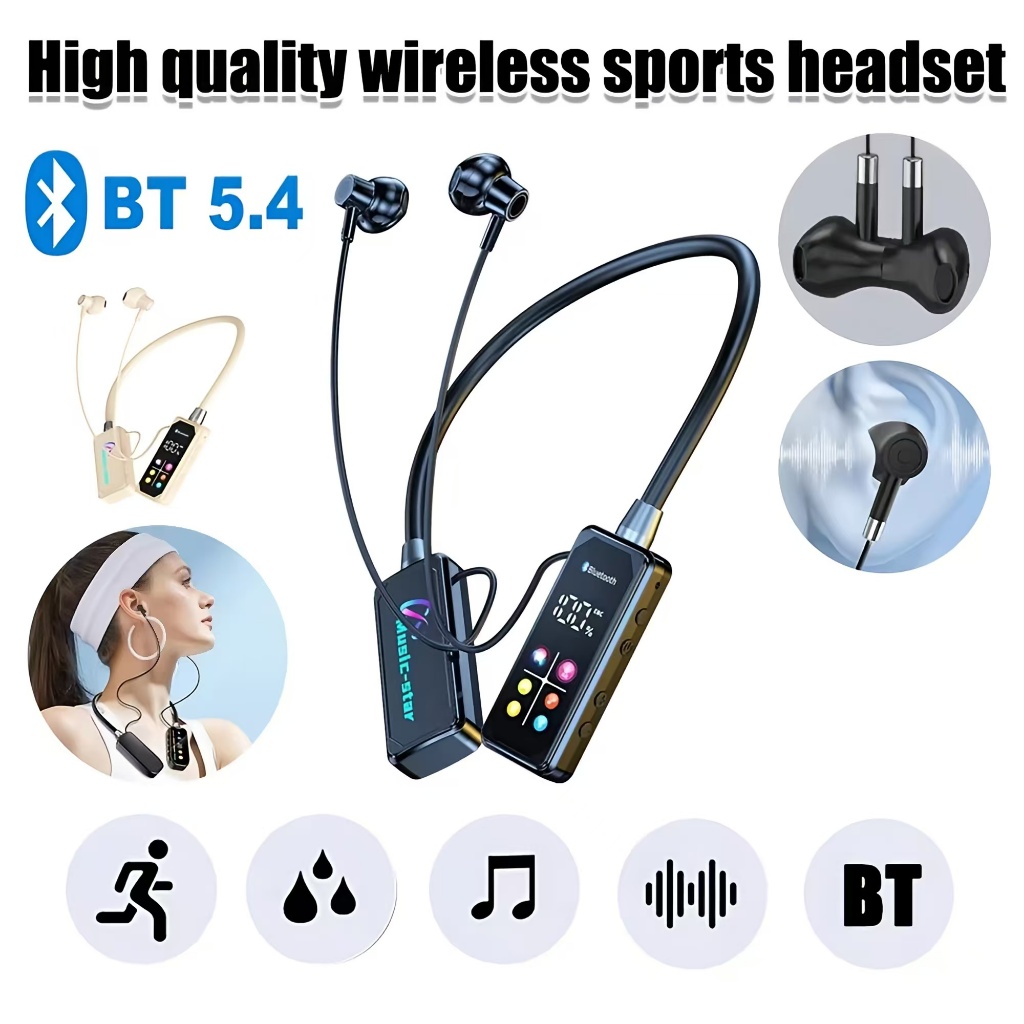 Jual HD Screen Bluetooth Neckband Headphones Headphone Leher Bluetooth ...