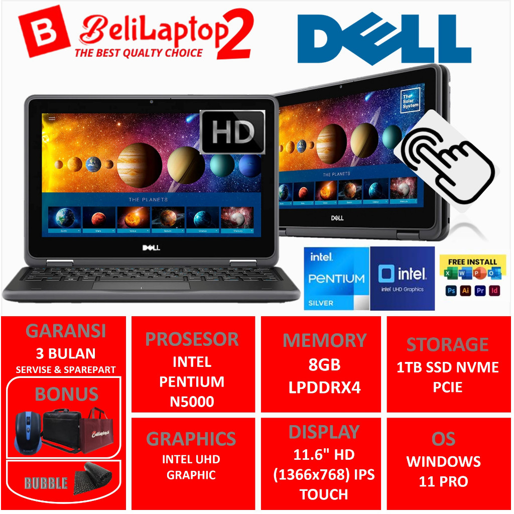 Jual Laptop 2 In 1 Touchscreen Dell Latitude 11 3190 Intel Pentium ...