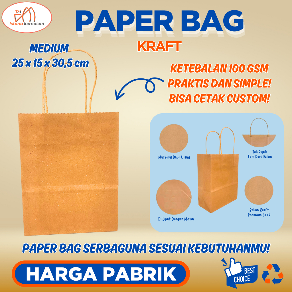 Jual Paper Bag Coklat Ukuran 25x15x30.5 cm / Tas Kertas Belanja ...