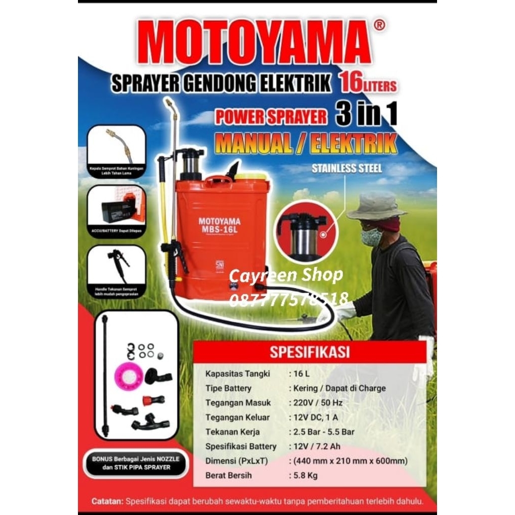 Jual Sprayer Elektrik Motoyama 3 IN 1. Alat Semprot Hama | Shopee Indonesia