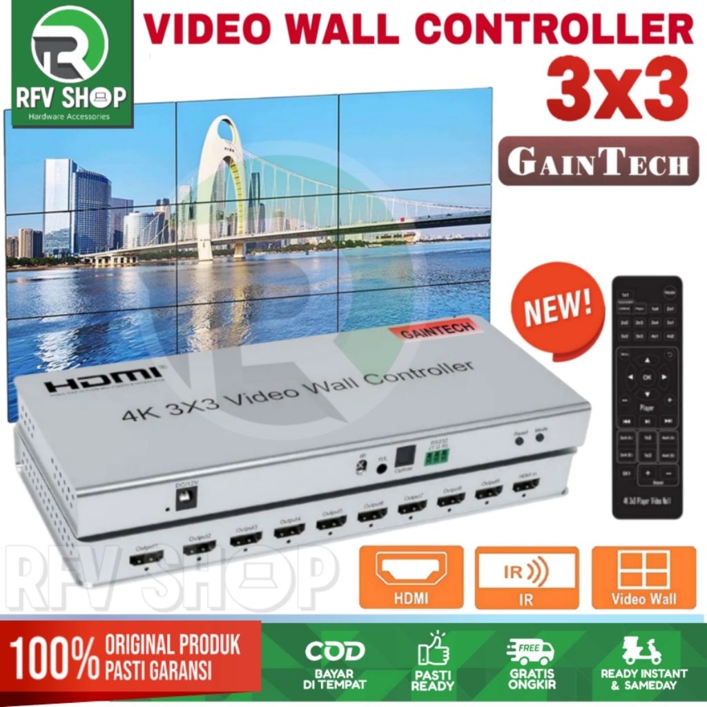 Jual GAINTECH HDMI VIDEO WALL TV CONTROLLER 3X3 9 PORT HDMI 1080p ...