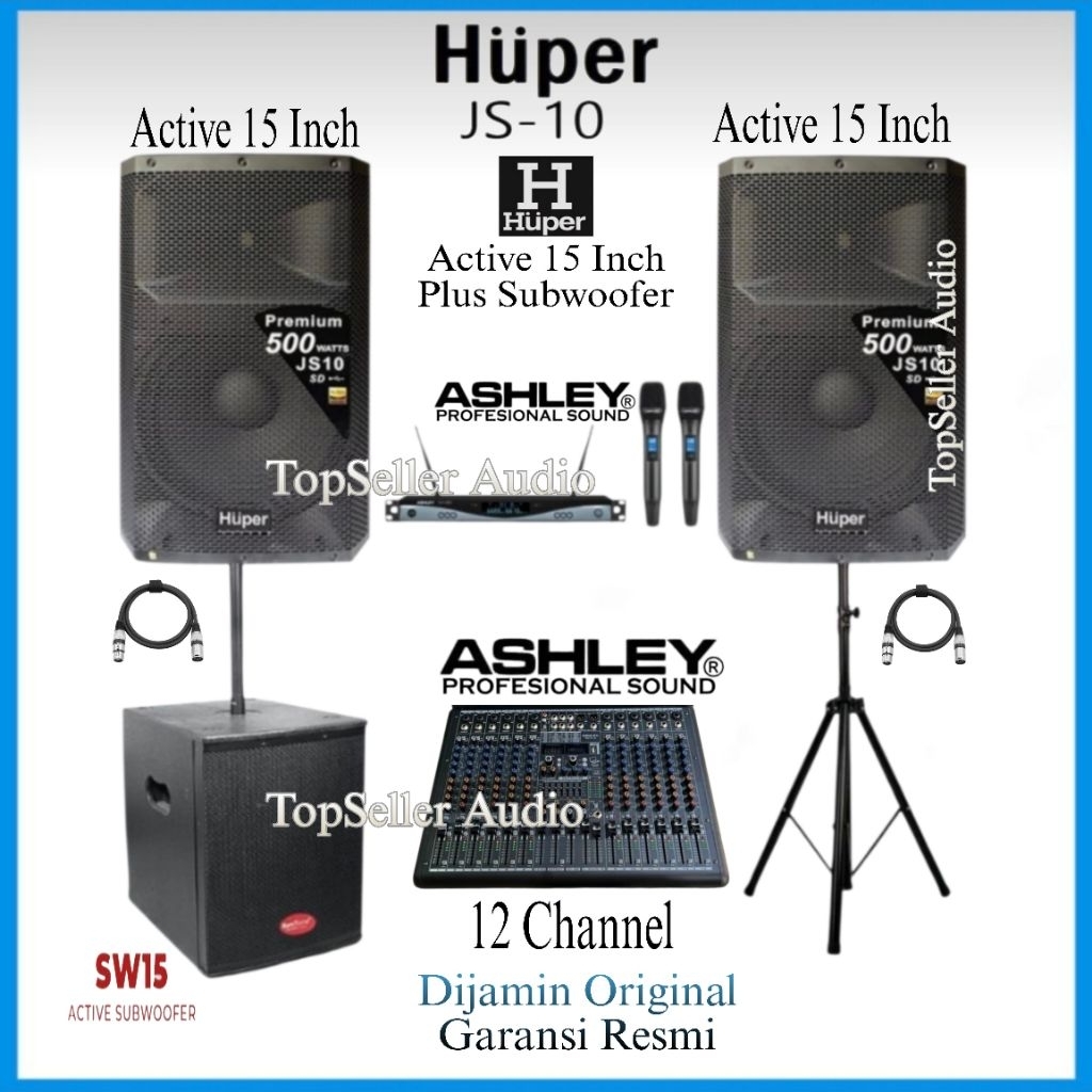 Jual Paket Sound System Speaker Aktif HUPER JS10 15 Inch Subwoofer 15 Inch Mixer 12 Ch Ashley ...