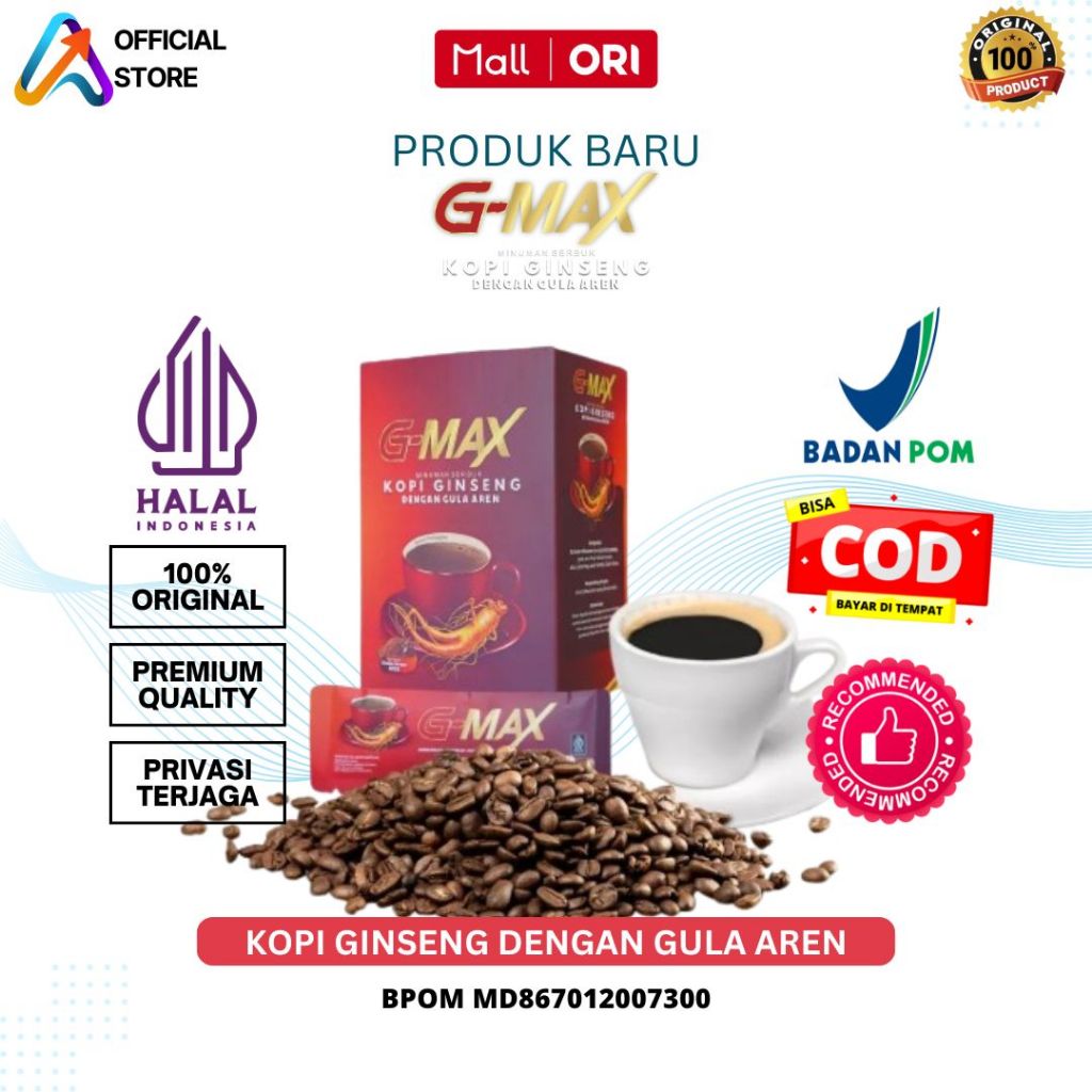 Jual Kopi G max Kopi Stamina Pria Original Kopi Gingseng Terbaik 1 box Isi 10 Sachet | Shopee ...