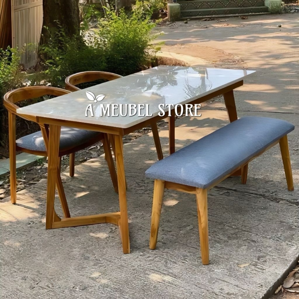 Jual SET MEJA MAKAN V MINIMALIS TOP TABLE MARMER KOMBINASI 2 KURSI ...