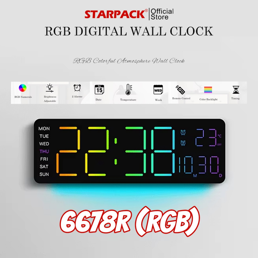 Jual 6678R Jam Dinding Gaming RGB / Jam Digital LED Wireless Tampilan ...