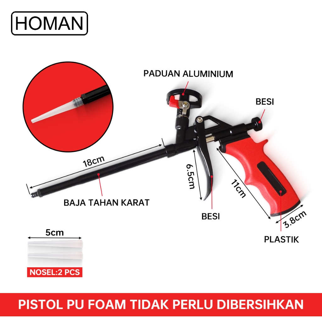 Jual HOMAN Pistol PU Foam Pistol semprot busa Pipa baja tahan karat ...