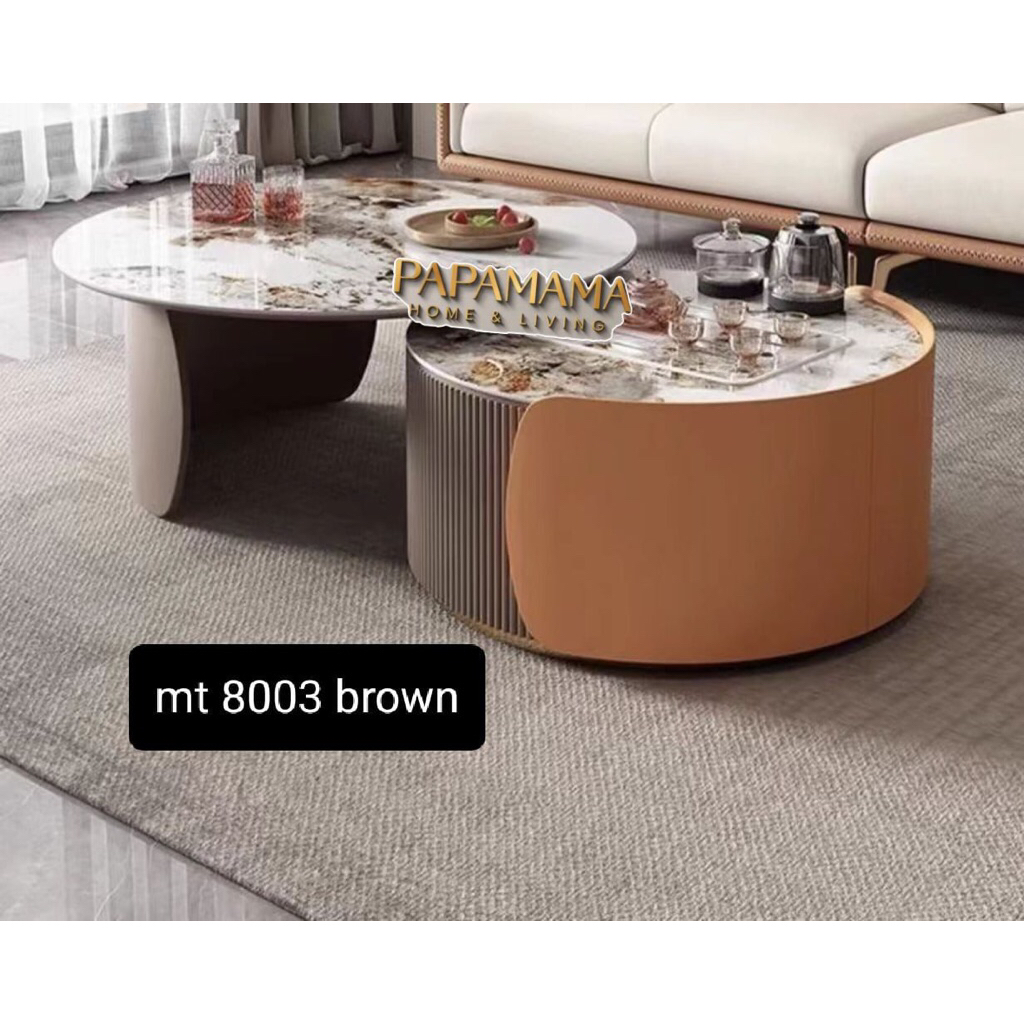 Jual Meja Tamu Bulat 2in1 Top Table Granit - MT 8003 Brown - Meja Tamu ...