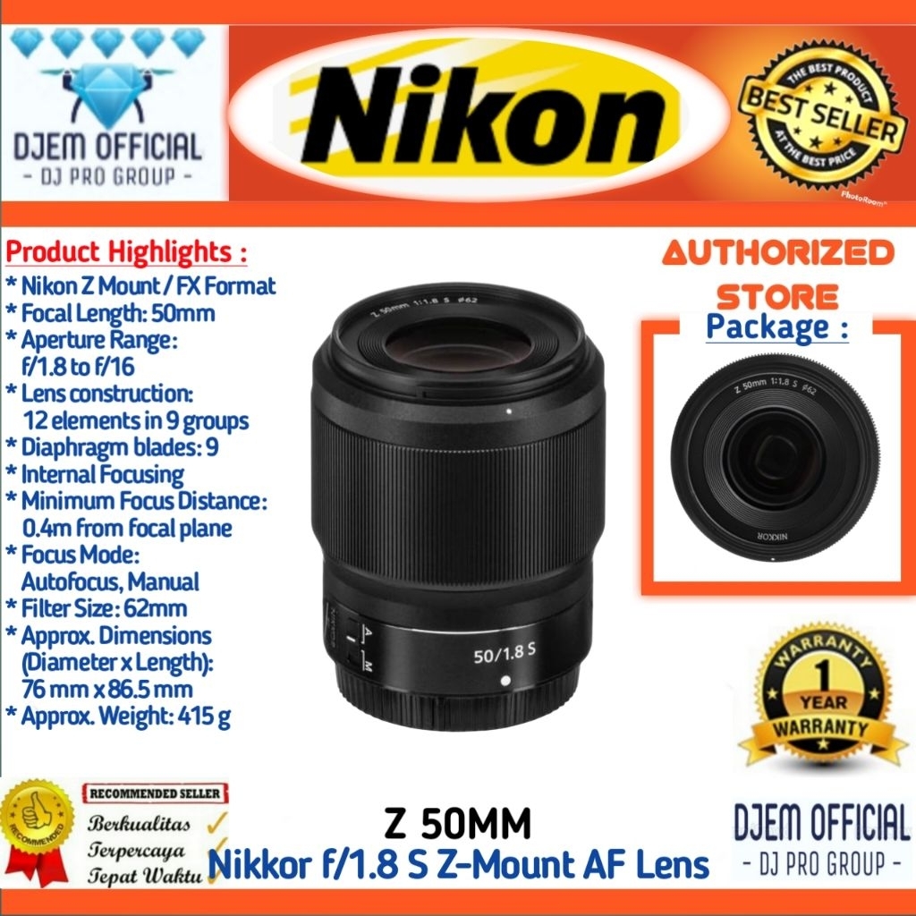 Jual NIKON Z 50mm f1.8 S Lens Lensa Nikkor Z 50 mm f/1.8 S Z-Mount Lens ...