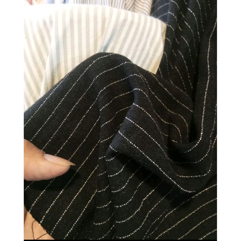 Jual Bahan Kain Linen Motif Salur Warna Hitam Harga Persetengah Meter ...