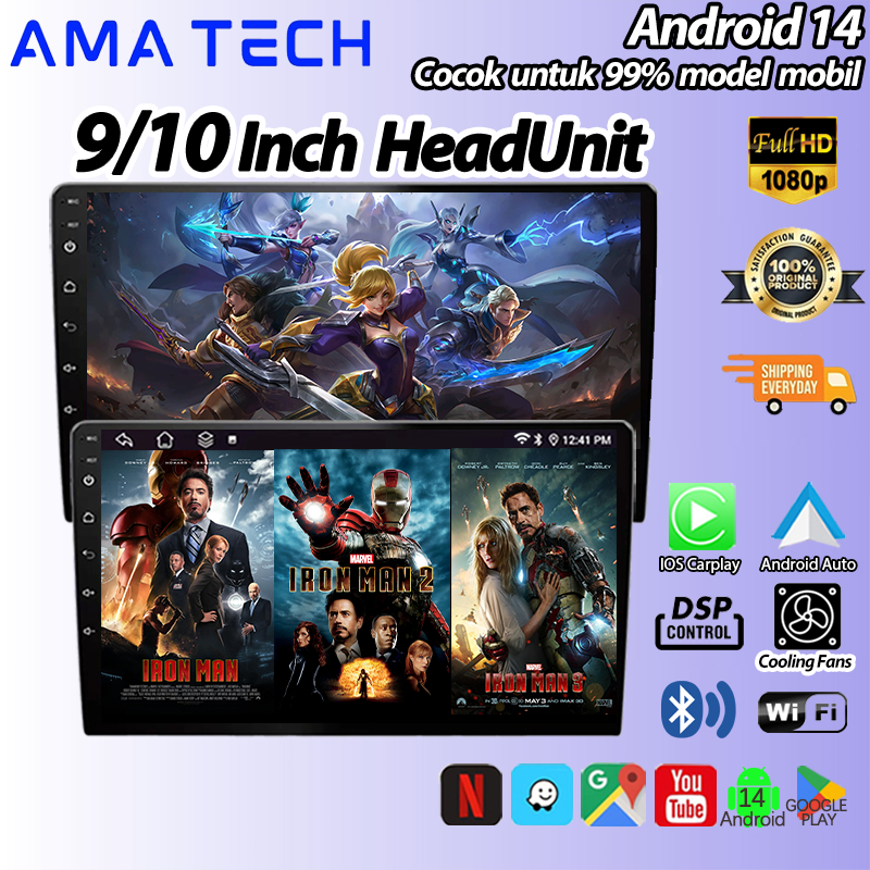 Jual 9 10 Inch 6 64gb Android14 Head Unit Double Din Full Touchscreen