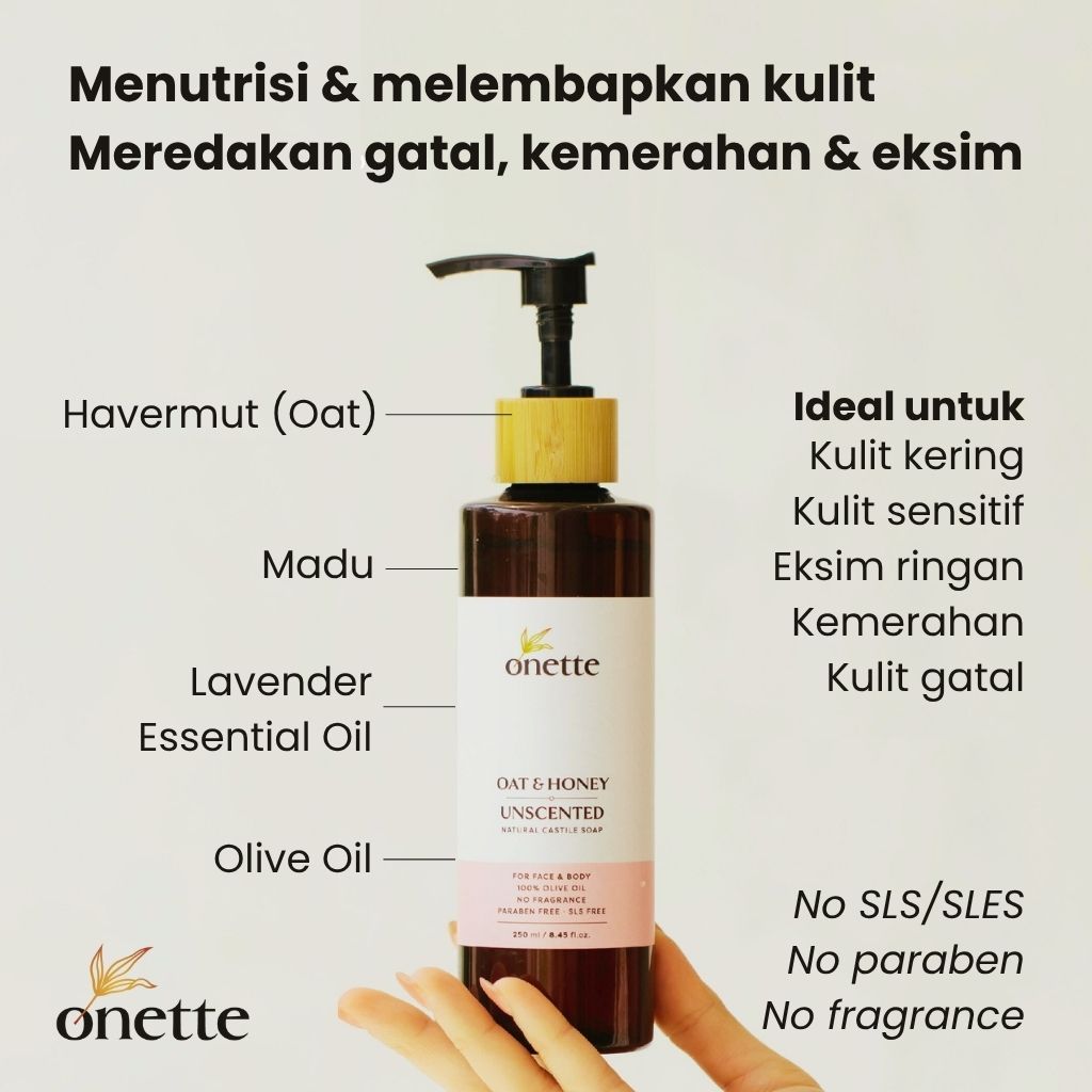 Jual Onette Natural Liquid Castile Soap Oat & Honey 250 ml | 100% Olive ...