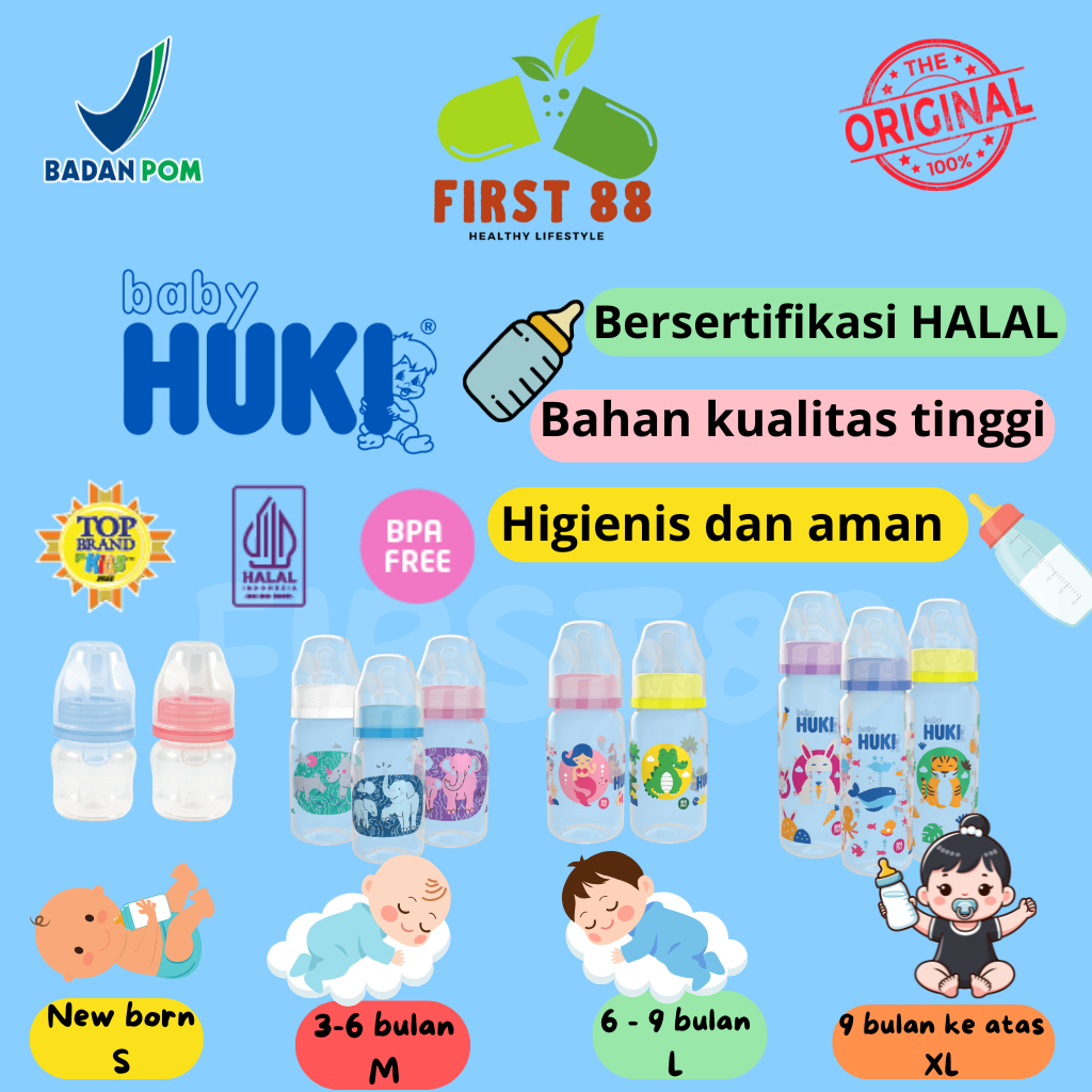 Jual HUKI Baby Botol Susu 60ml 120ml 240ml Dot Gepeng /Nipple Bulat ...