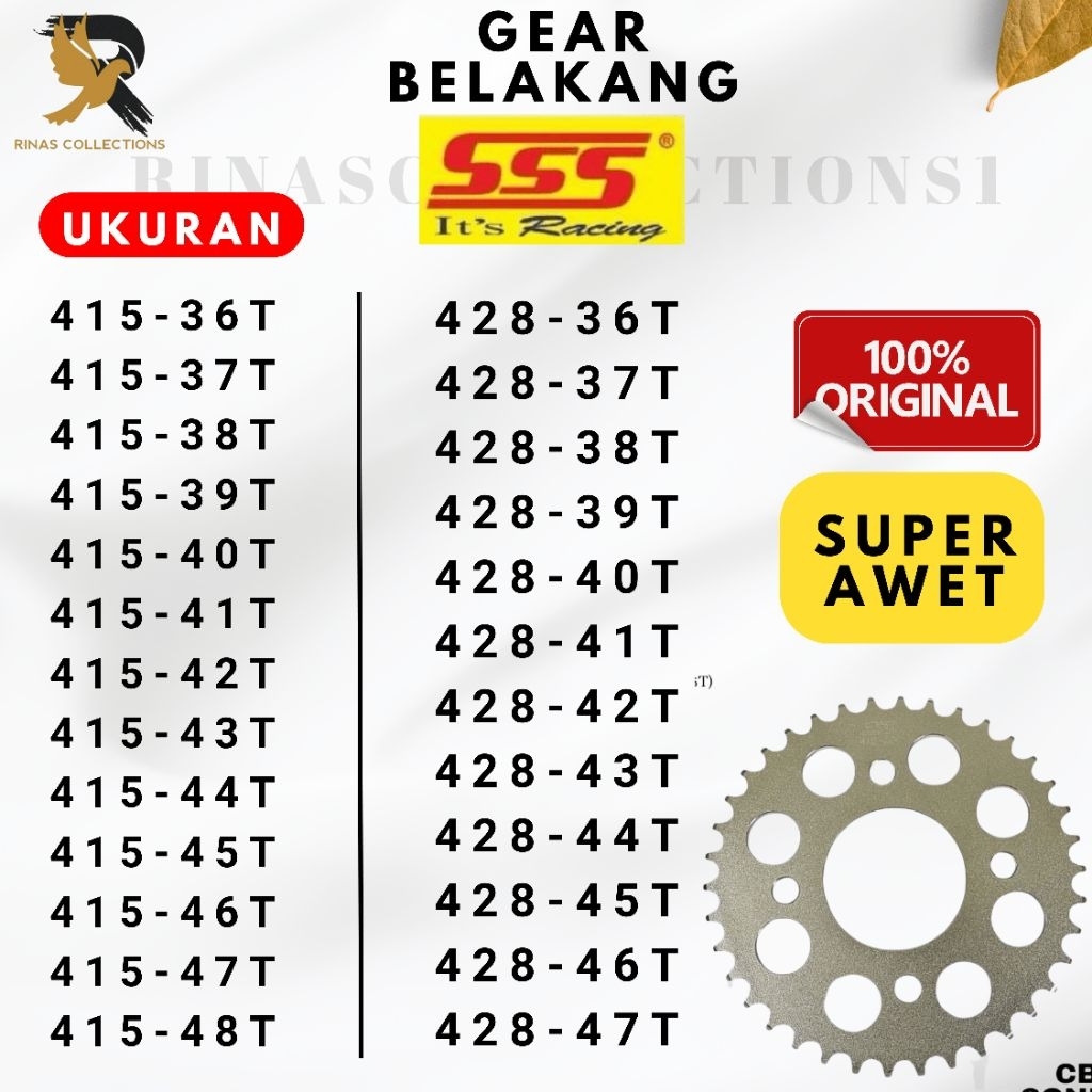 Jual Gear SSS (Belakang) 428/415 MEGAPRO, NMP, CB, CB150R, CBR150, VERZA, TIGER, GL, GTR ...