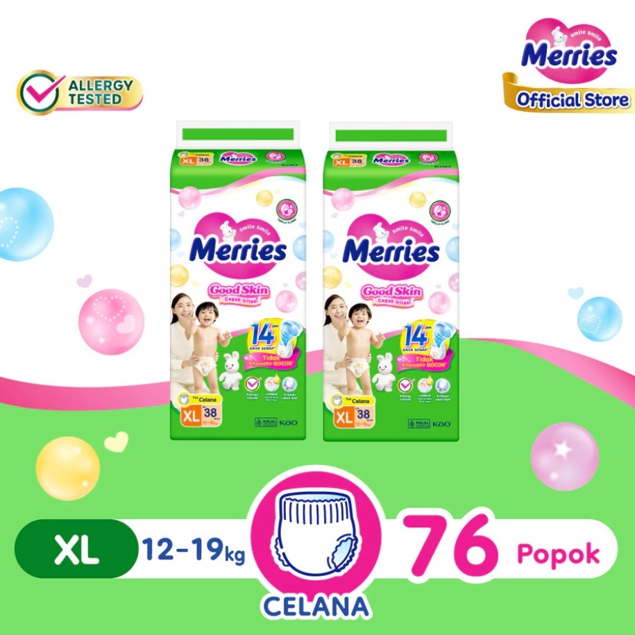 Jual (KEMASAN JUMBO) Merries GOOD SKIN PANTS Popok Bayi XL (12-19KG) ISI 76 PCS TWIN PACK ...