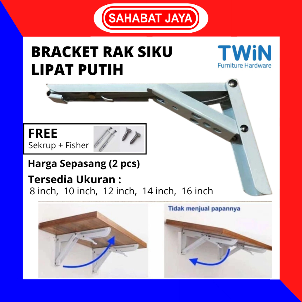Jual TWIN Engsel Siku Rak Meja Lipat Foldable Bracket Ambalan Dinding 8 ...
