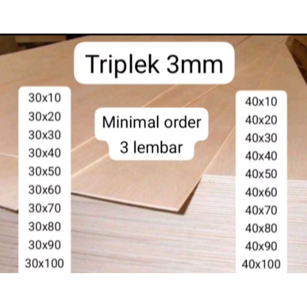 Jual Triplek Papan 3mm, Ukuran Minimal Order 3 Lembar, plywood,multiplek halus 2 sisi | Shopee ...