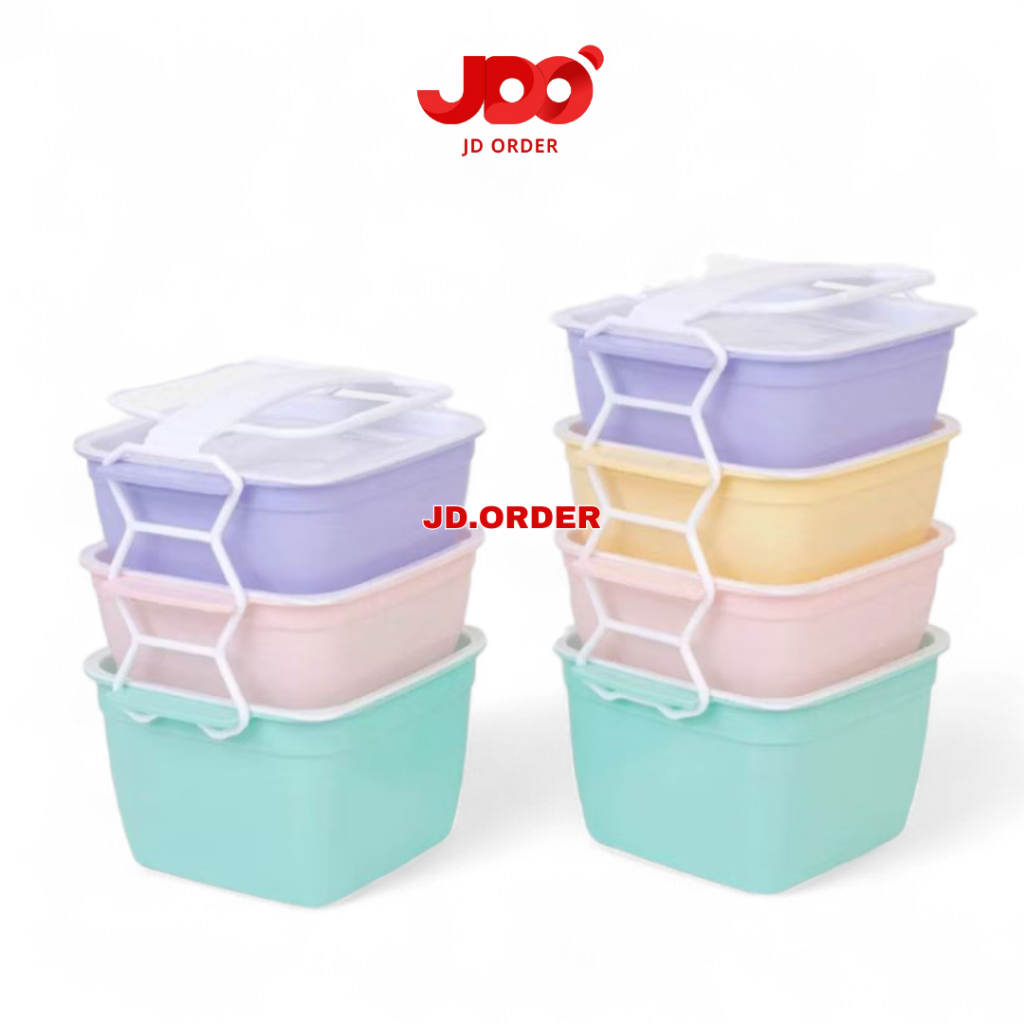 Jual JDO Rantang Plastik Segi Susun 3 & 4 Kotak Makan Susun Korea ...